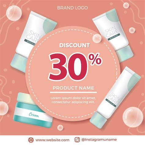 소셜 미디어 피드를 위한 뷰티 포스터입니다 분홍색 배경 프로모션 광고를 위한 부드러운 파스텔 뷰티 제품 프리미엄 벡터
