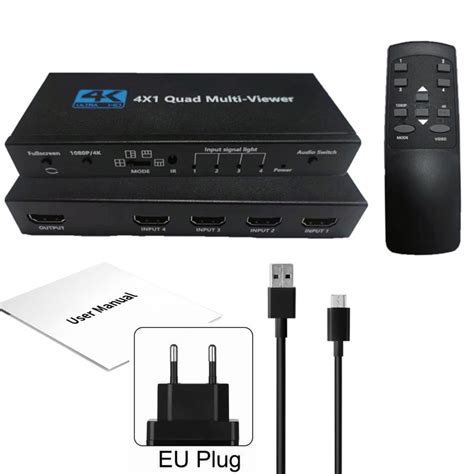 FSU HDMI Compatible Switch 4x1 HDMI Quad Seamless Switcher 4 In 1 Out Support 4K 30Hz 4 Way