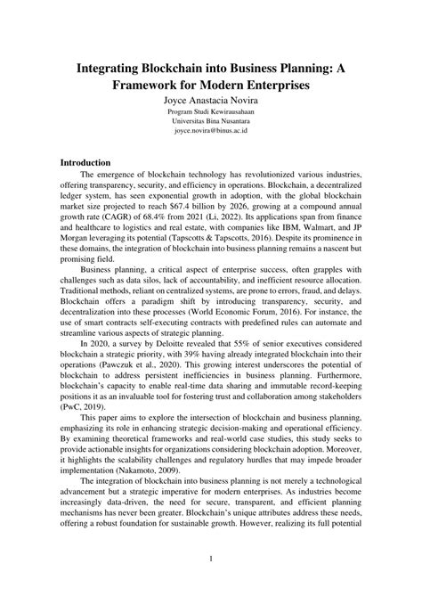 Pdf Integrating Blockchain Into Business Planning A Framework For Modern Enterprises