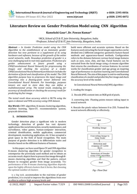 Literature Review On Gender Prediction Model Using Cnn Algorithm Pdf