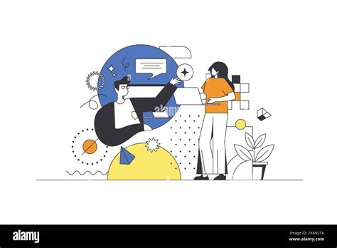 Creative Agency Web Concept In Flat Outline Design With Characters Man