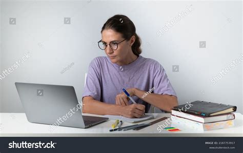 Woman Laptop Books Notebooks Notebooks Table Stock Photo 2187753917 Shutterstock