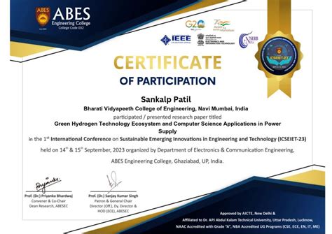 Participated Presented Research Paper At Ieee Titled Green Hydrogen Technology Ecosystem And