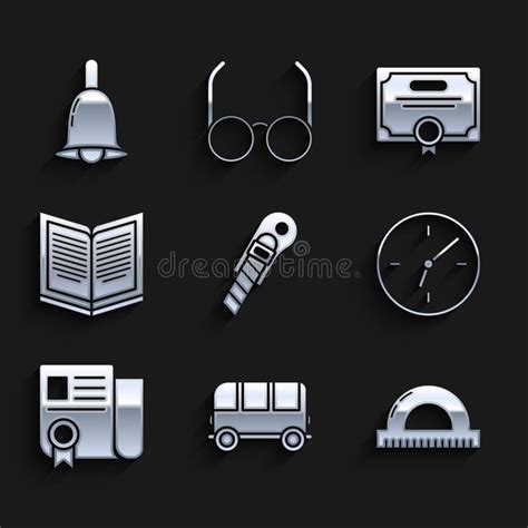 Set Stationery Knife Babe Bus Protractor Grid For Measuring Degrees Clock Certificate