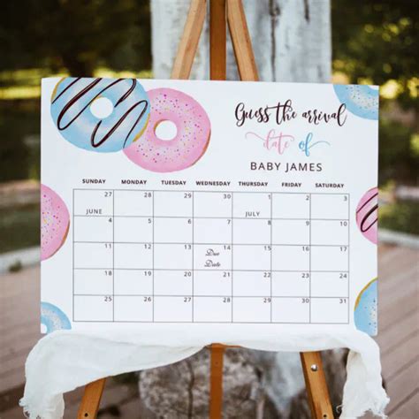 Donut Gender Reveal Guess The Due Date Calendar Poster Zazzle