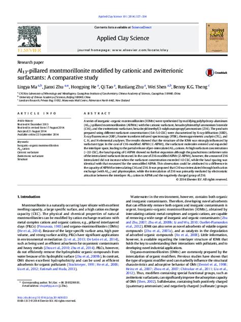 Pdf Surfactant Modification Of Al13 Pillared Montmorillonite