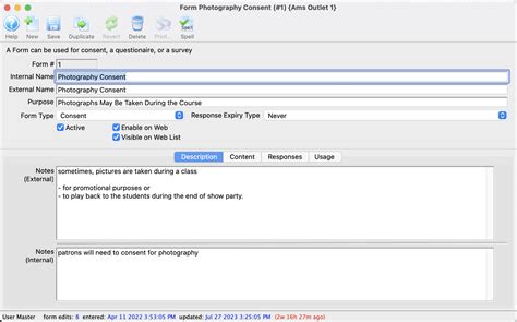 Form Detail Window Arts Management Systems