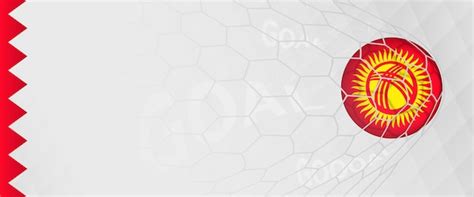 키르기스스탄 축구 국가대표팀의 축구 네트에 키르기스스탄 국기가 달린 축구공의 배너 디자인 프리미엄 벡터