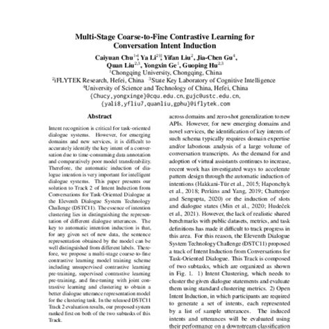 Multi Stage Coarse To Fine Contrastive Learning For Conversation Intent Induction Acl Anthology