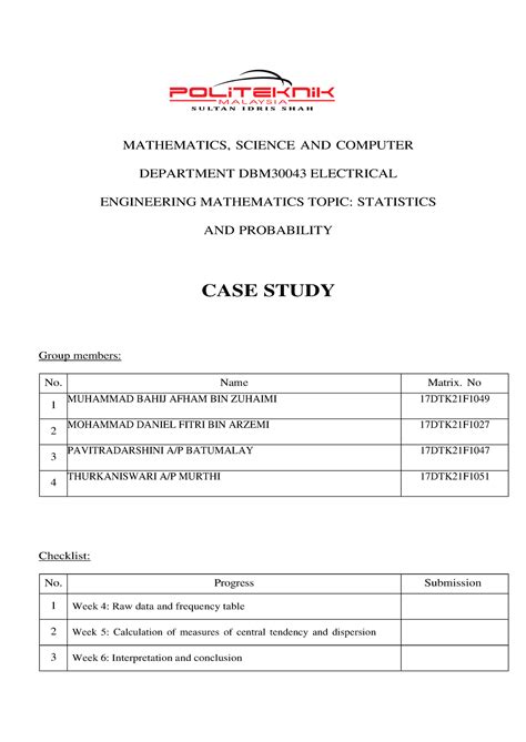 Case Study Probabilty And Statistics Dbm30043 Mathematics Science
