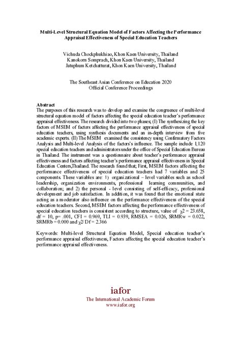 Pdf Multi Level Structural Equation Model Of Factors Affecting The