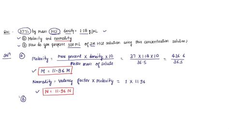 Solved Concentrated Hcl Is 37 By Mass And Its Density Is 1 18 G Ml A Calculate The Molarity