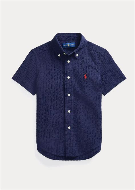 포포몰 Outlet Xl 폴로 랄프로렌 보이즈 시어서커 반팔 셔츠 323803610002 Navy