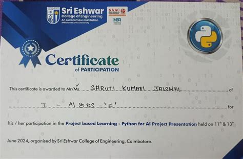 Shruti Jaiswal On Linkedin Python Artificialintelligence Ai Projectpresentation Certification
