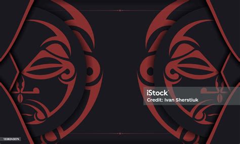 패니언 스타일의 장식으로 얼굴이있는 엽서의 인쇄 가능한 디자인을위한 템플릿 신장식의 마스크와 로고와 텍스트에 대한 장소 검은 벡터 배너 마야에 대한 스톡 벡터 아트 및 기타