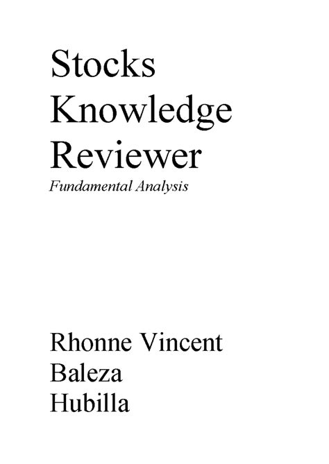 Understanding Stocks Fundamental Analysis Stocks Knowledge Reviewer