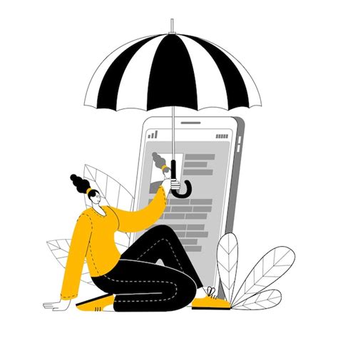 Premium Vector A Girl With An Umbrella Protects Her Mobile Phone Profile From Hacker Attacks