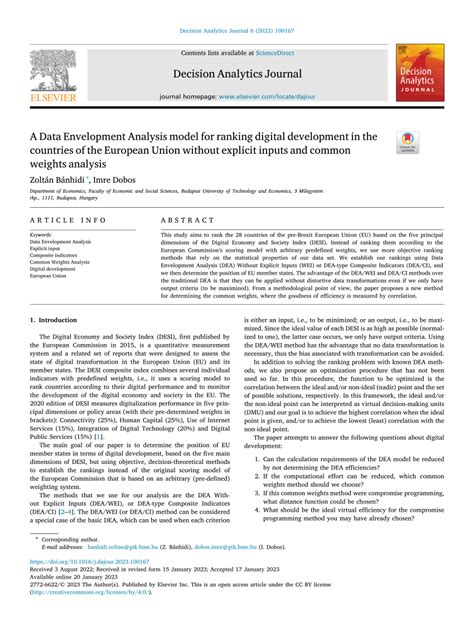 Pdf A Data Envelopment Analysis Model For Ranking Digital Development