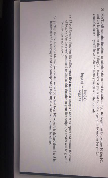 Solved 3 Matlab Contains Functions To Calculate The Natural