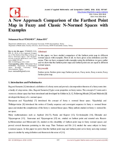 Pdf A New Approach Comparison Of The Farthest Point Map In Fuzzy And Classic N Normed Spaces