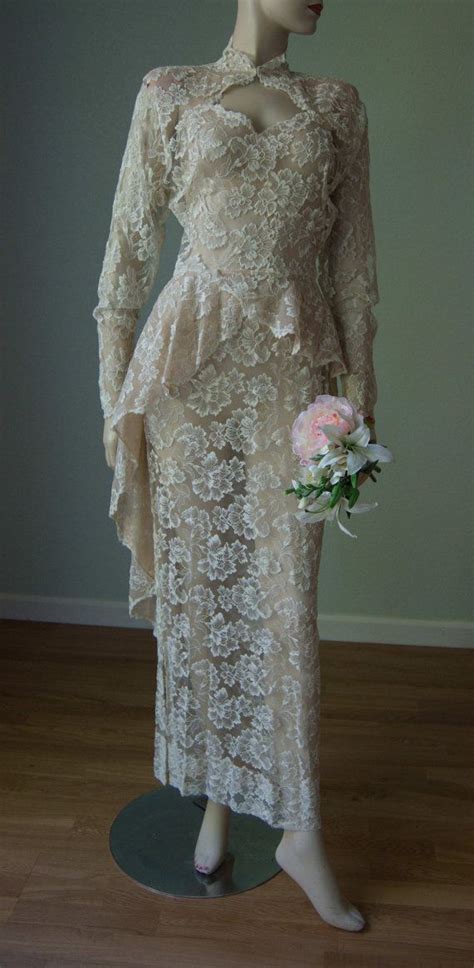 Belles Années 1940 Pleine Longueur Robe De Mariée En Dentelle