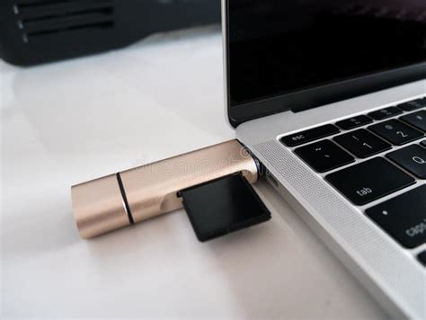 USB Type C Memory Card Reader Attached To USB C Laptop Stock Image Image Of Adapter Converter