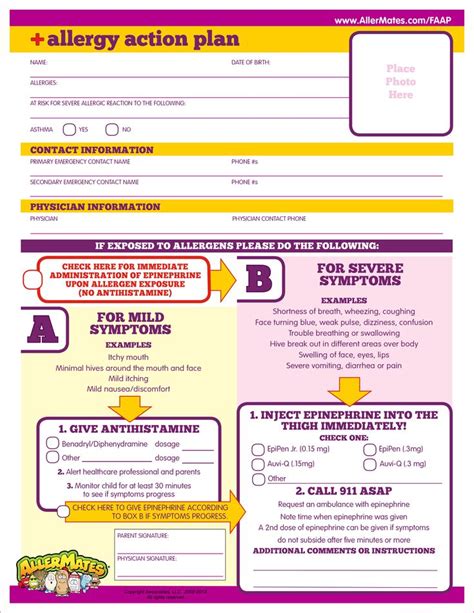Allergy Action Plan Form Printable Printable Forms Free Online