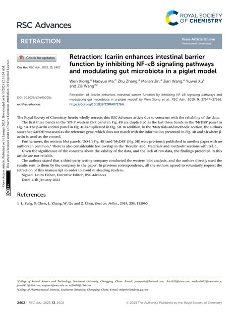 Pdf Retraction Icariin Enhances Intestinal Barrier Function By