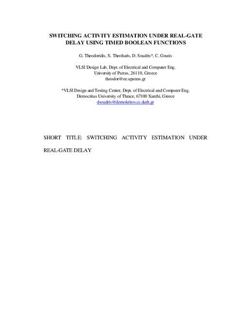 Pdf Switching Activity Estimation Under Real Gate Delay Using Timed Boolean Functions
