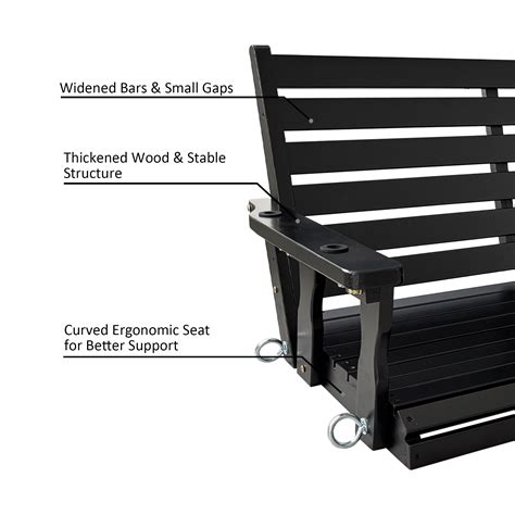 Wooden Porch Swing Ergonomic Seat Bench Swing With Hanging Chains An