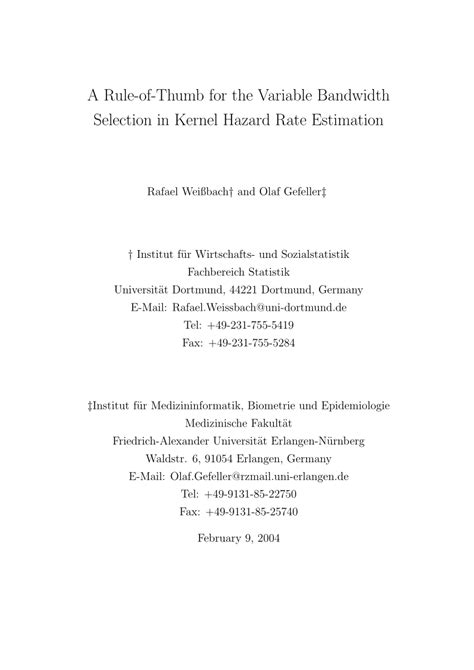 Pdf A Rule Of Thumb For The Variable Bandwidth Selection In Kernel