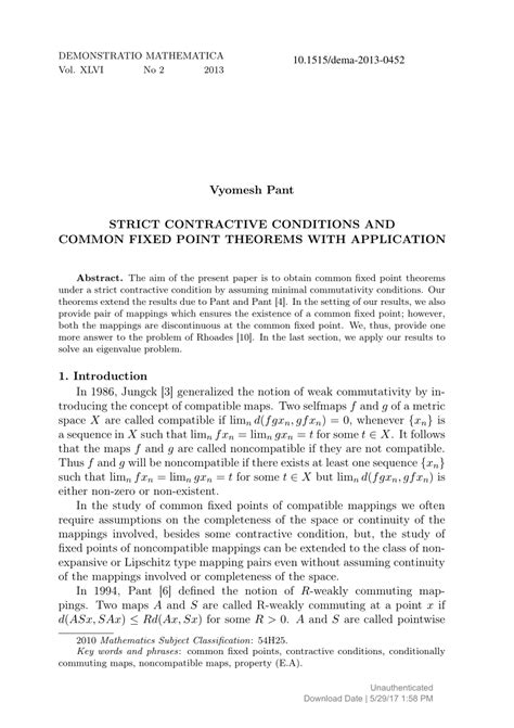 Pdf Strict Contractive Conditions And Common Fixed Point Theorems