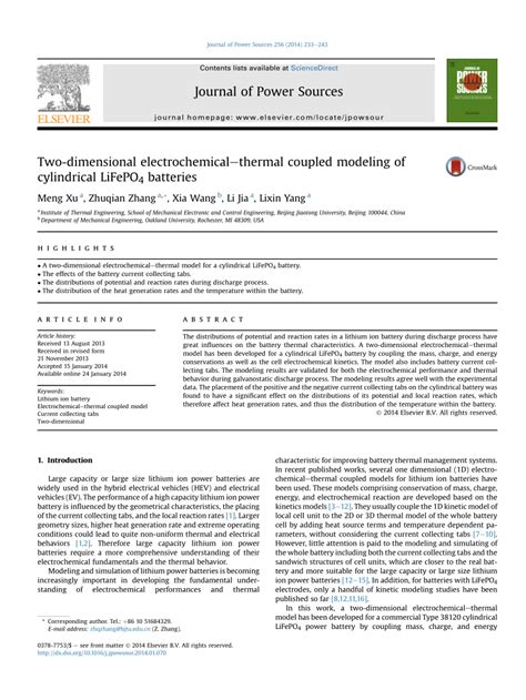 Pdf Two Dimensional Electrochemicalthermal Coupled Modeling Of