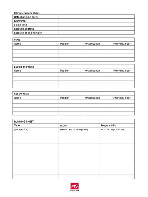 Fillable Online Sample Running Sheet Fax Email Print Pdffiller