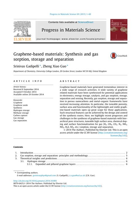 Pdf Graphene Based Materials Synthesis And Gas Sorption Storage And Separation