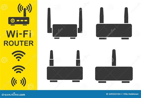 Wifi Router Icon Symbol Shape Set Wlan Modem Sign Logo Silhouette Adsl Dsl Network Internet