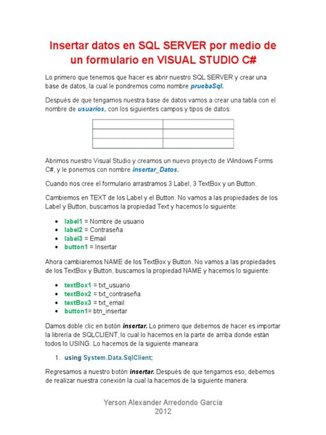 Insertar Datos En Sql Server Por Medio De Un Formulario En Visual Pdf