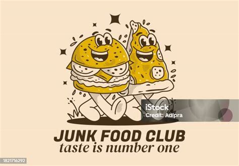 정크 푸드 클럽 맛이 1 위입니다 걷는 햄버거와 피자의 캐릭터 일러스트 감자 요리에 대한 스톡 벡터 아트 및 기타 이미지 감자 요리 감정 고기 Istock