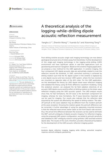Pdf A Theoretical Analysis Of The Logging While Drilling Dipole Acoustic Reflection Measurement