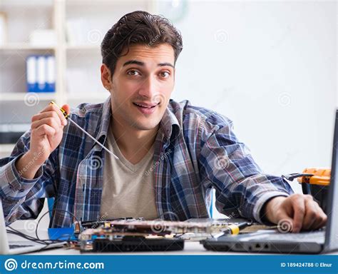 Computer Hardware Repair And Fixing Concept By Experienced Techn Stock