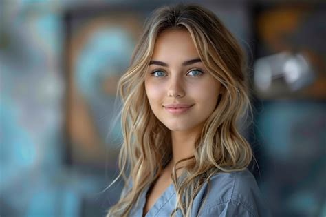 Woman With Long Blonde Hair And Blue Eyes Premium Ai Generated Image