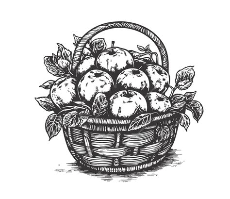 Premium Vector Wicker Basket Full Of Ripe Sweet Apples In Black And