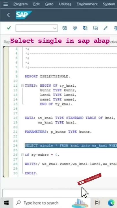 How To Create Select Single Row In Sap Abapshorts Subscribe