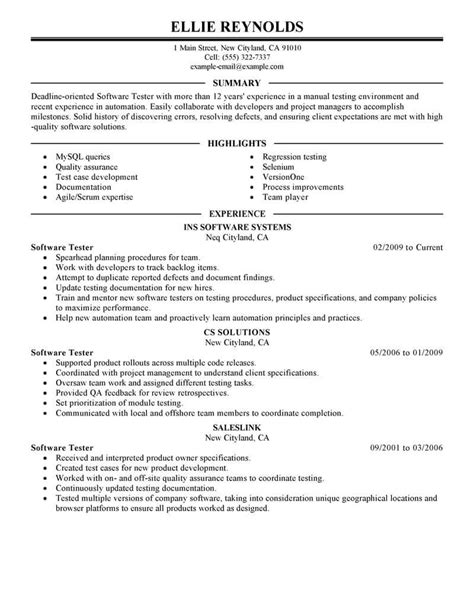 Sample Resume For Experienced Testing Professional Best Software Testing Resume Example