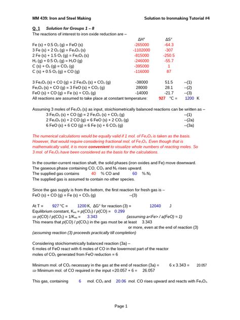 Tutorial 4 Solution Pdf Stoichiometry Materials