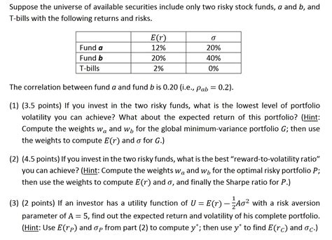 Solved Suppose The Universe Of ﻿available Securities