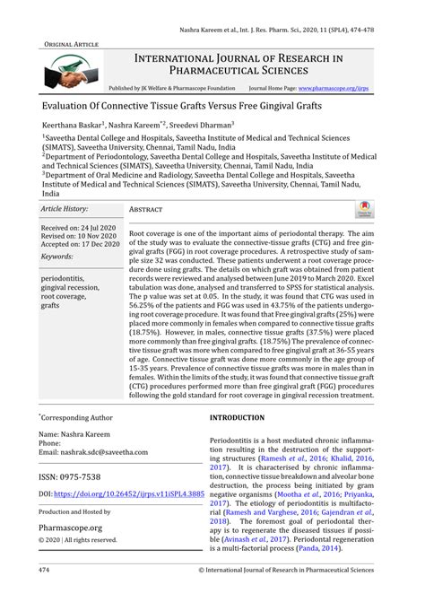 Pdf Evaluation Of Connective Tissue Grafts Versus Free Gingival Grafts