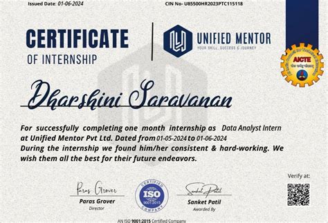 Dharshini Saravanan On Linkedin Thrilled To Have Completed A One Month Internship As A Data