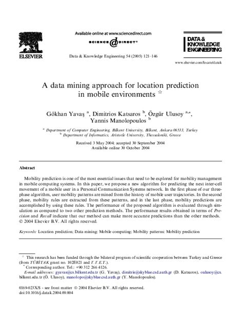 Pdf A Data Mining Approach For Location Prediction In Mobile Environments