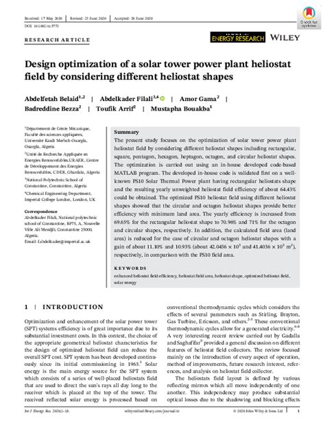 Pdf Design Optimization Of A Solar Tower Power Plant Heliostat Field By Considering Different